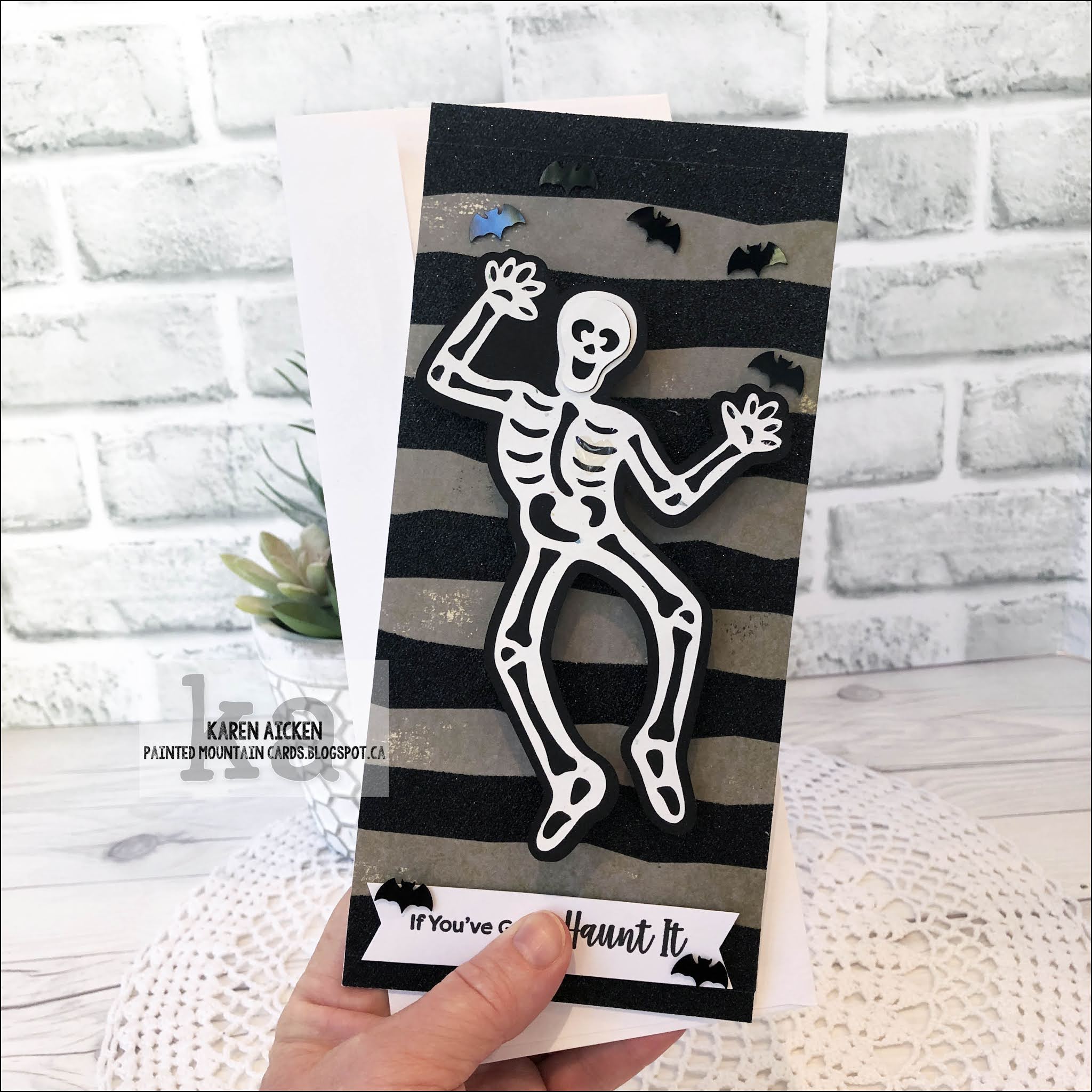 Painted Mountain Cards: Wobbling Skeleton Halloween Slimline Card