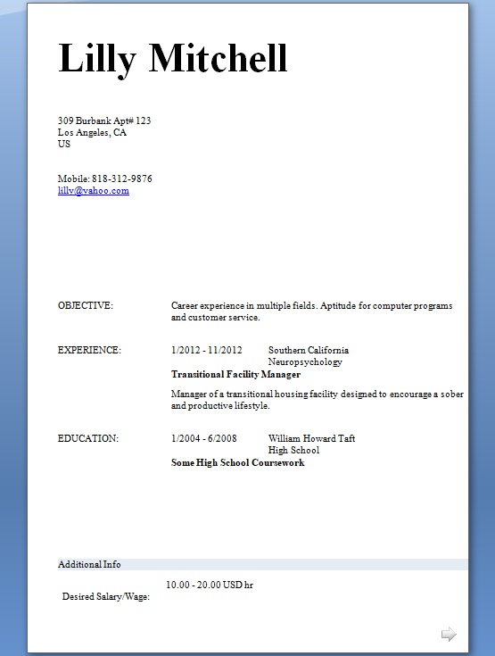 Transitional Facility Manager Sample Resume Format in Word Free Download