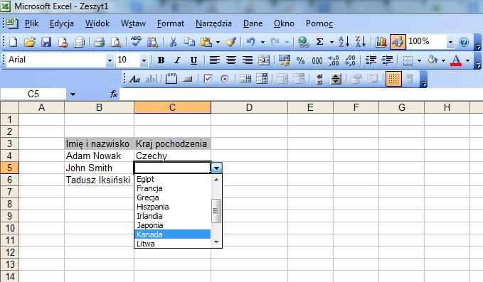 Excel porady Makra VBA: Lista rozwijana.