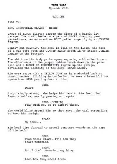 Teen Wolf SEASON 3: Teen Wolf Spoilers: Script for Episode 301-Act One