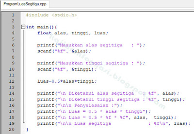 Source Code Program Perhitungan Luas Segitiga C++ menggunakan stdio ...