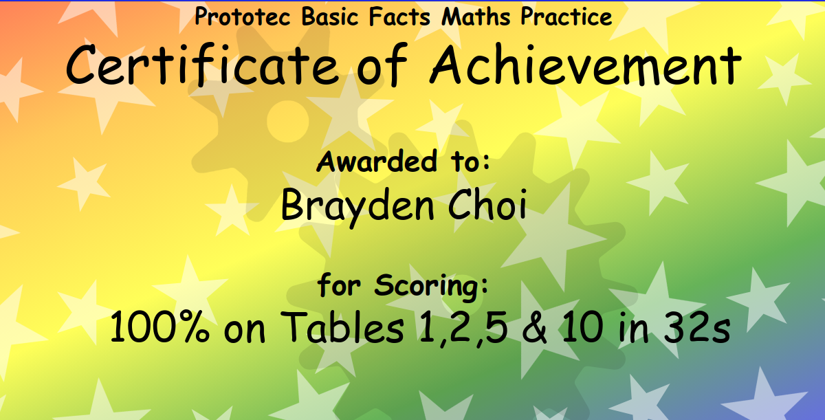 Brayden : Prototec basic facts Maths Practise