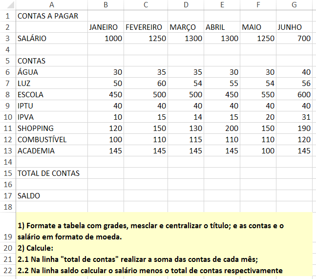 Mais planilhas (Treino para formulas basicas do Excel)