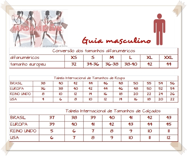 Madame UK: Guia de tamanhos