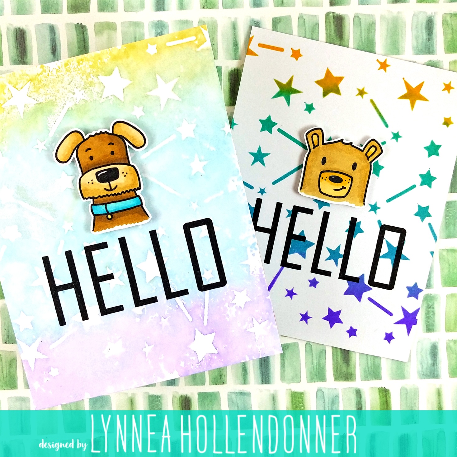 Lynnea Hollendonner: 4 Cards Using a Two for One Stencil Technique