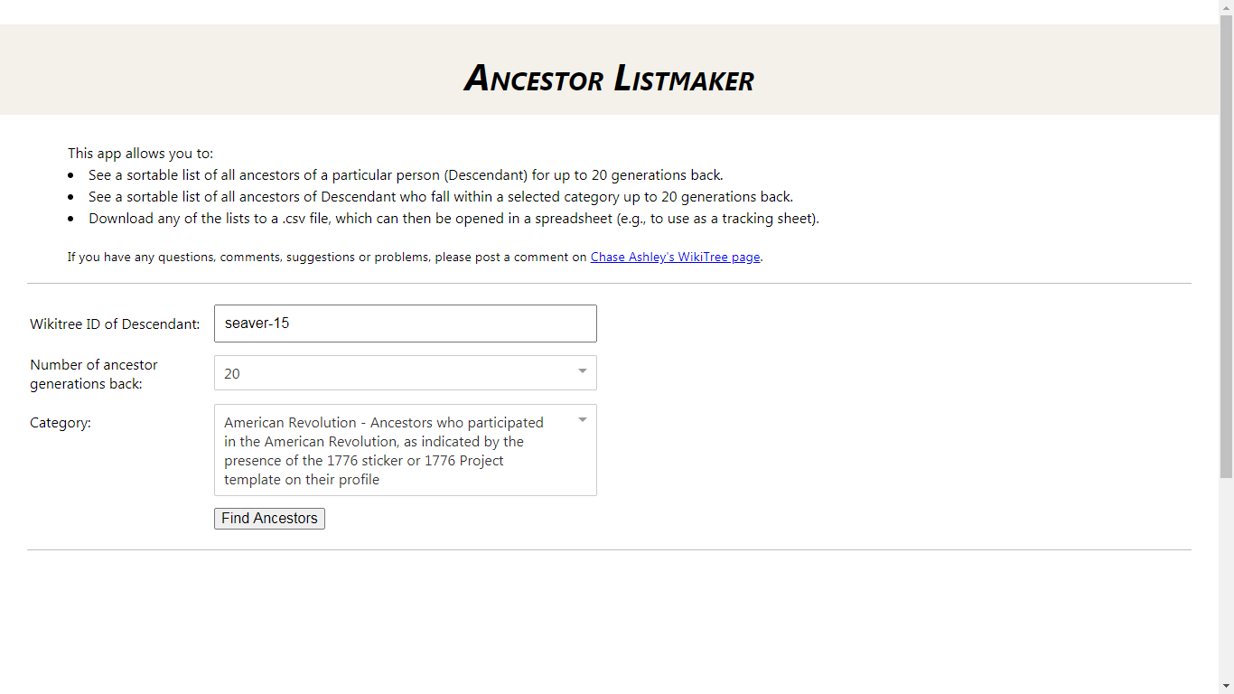 Genea-Musings: Checking Out the WikiTree "Ancestor Listmaker" App