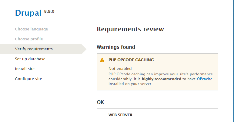 Web Tutorials - PHP, Drupal: During drupal 8 & 9 installation fix php opcode caching not enabled