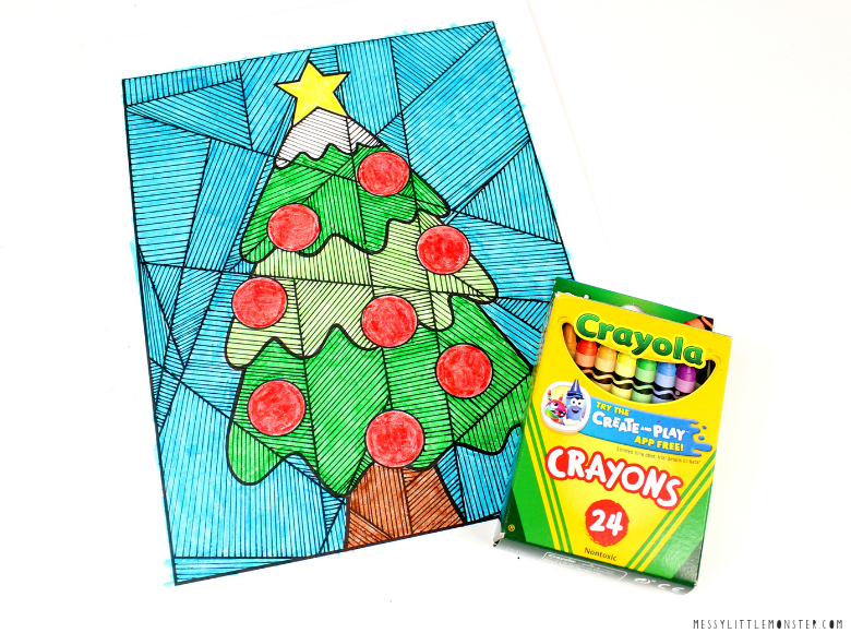 Christmas Tree Coloring Page - Line Art Project - Messy Little Monster