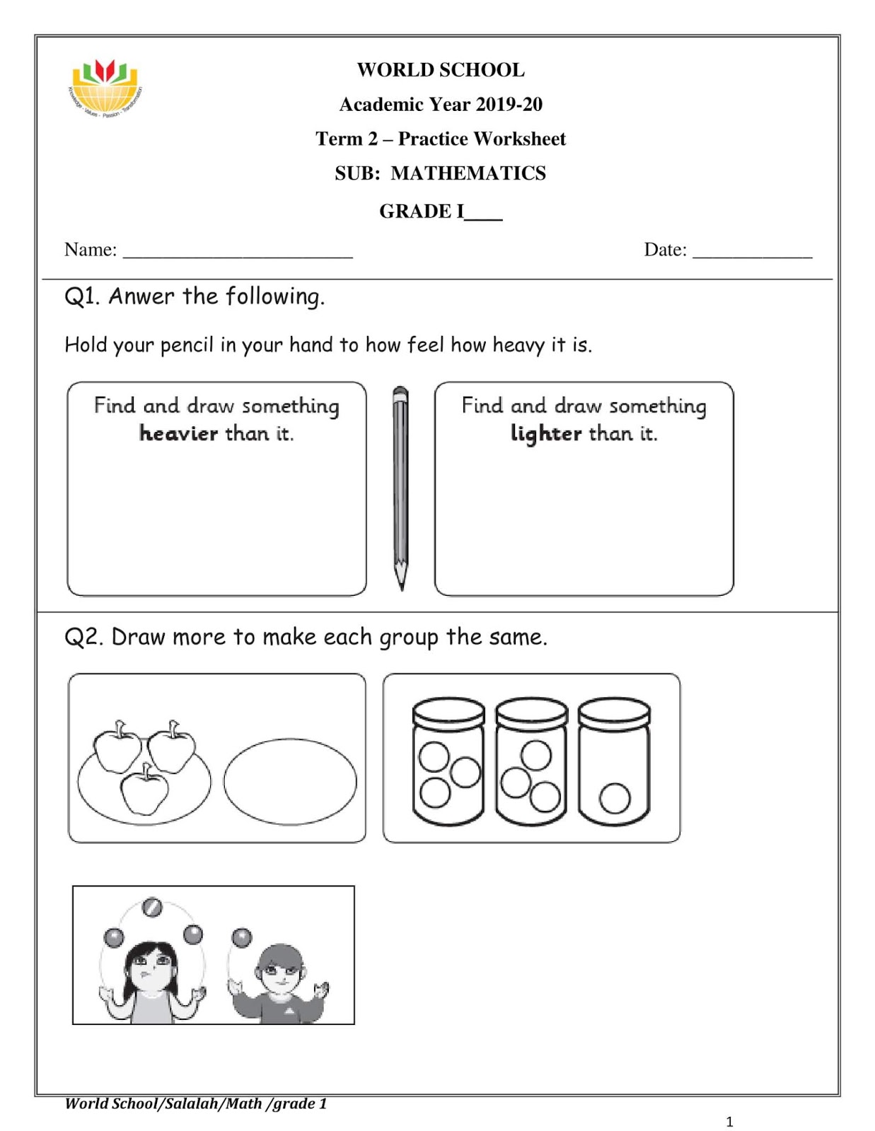 Birla World School Oman: Homework for Grade 1 as on 29/04/2020