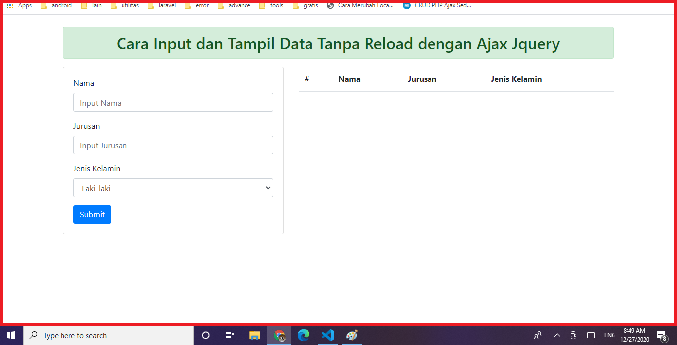 Input Dan Menampilkan Data Tanpa Reload Dengan Jquery Ajax Sahretech