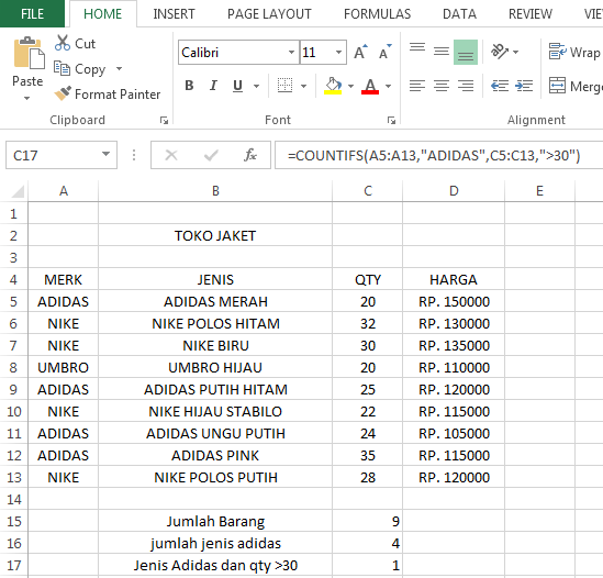 fungsi count countif dan countifs pada excel beserta contohnya ~ Abi ...