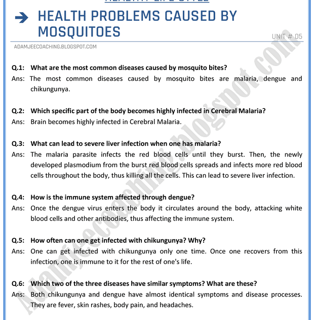 Adamjee Coaching: Healthy Life Style - Question Answers - English 9th