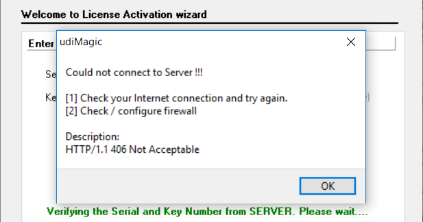 License Activation Error : HTTP 406 Not Acceptable | udiMagic Excel to ...