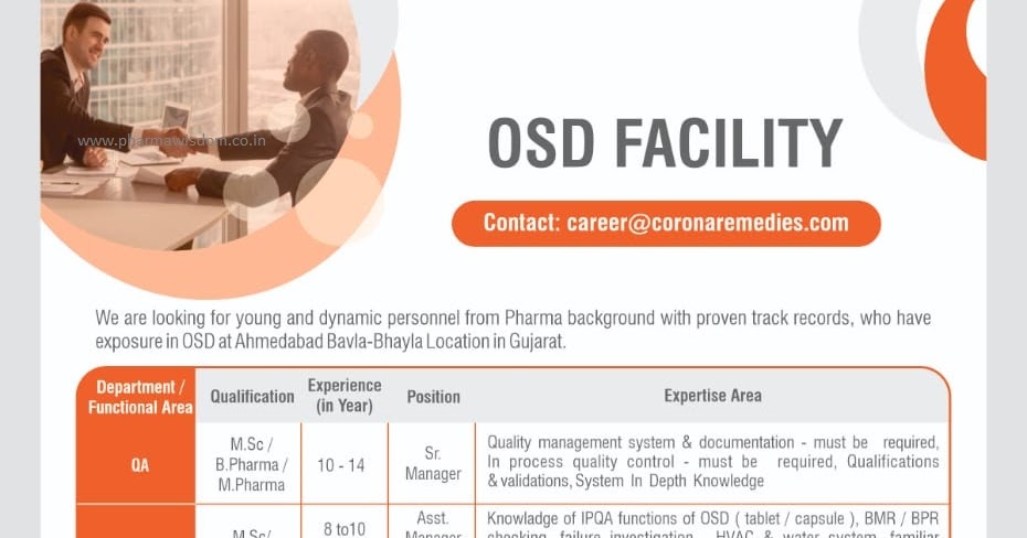 Corona Remedies Pvt. Ltd - Multiple Openings for QA, QC, ADL, Production, Packing, Warehouse and ...