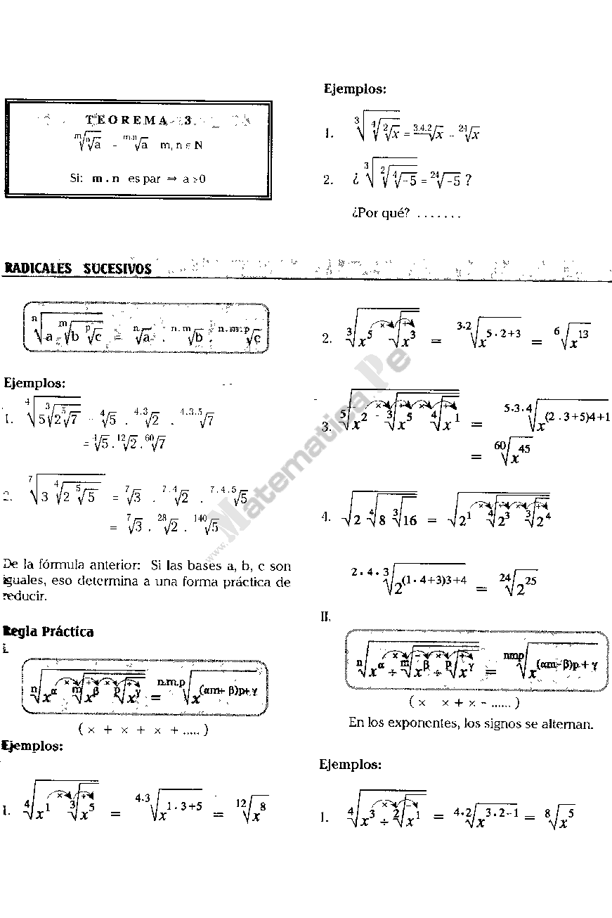 LEYES DE EXPONENTES Y RADICALES EJERCICIOS DE SECUNDARIA EN PDF