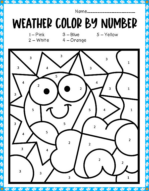 Coloring Book: Color by Number Weather Preschool Worksheets