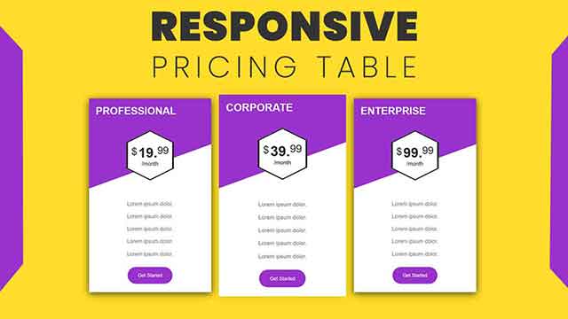 Responsive Pricing Table Design Bootstrap Pricing Table