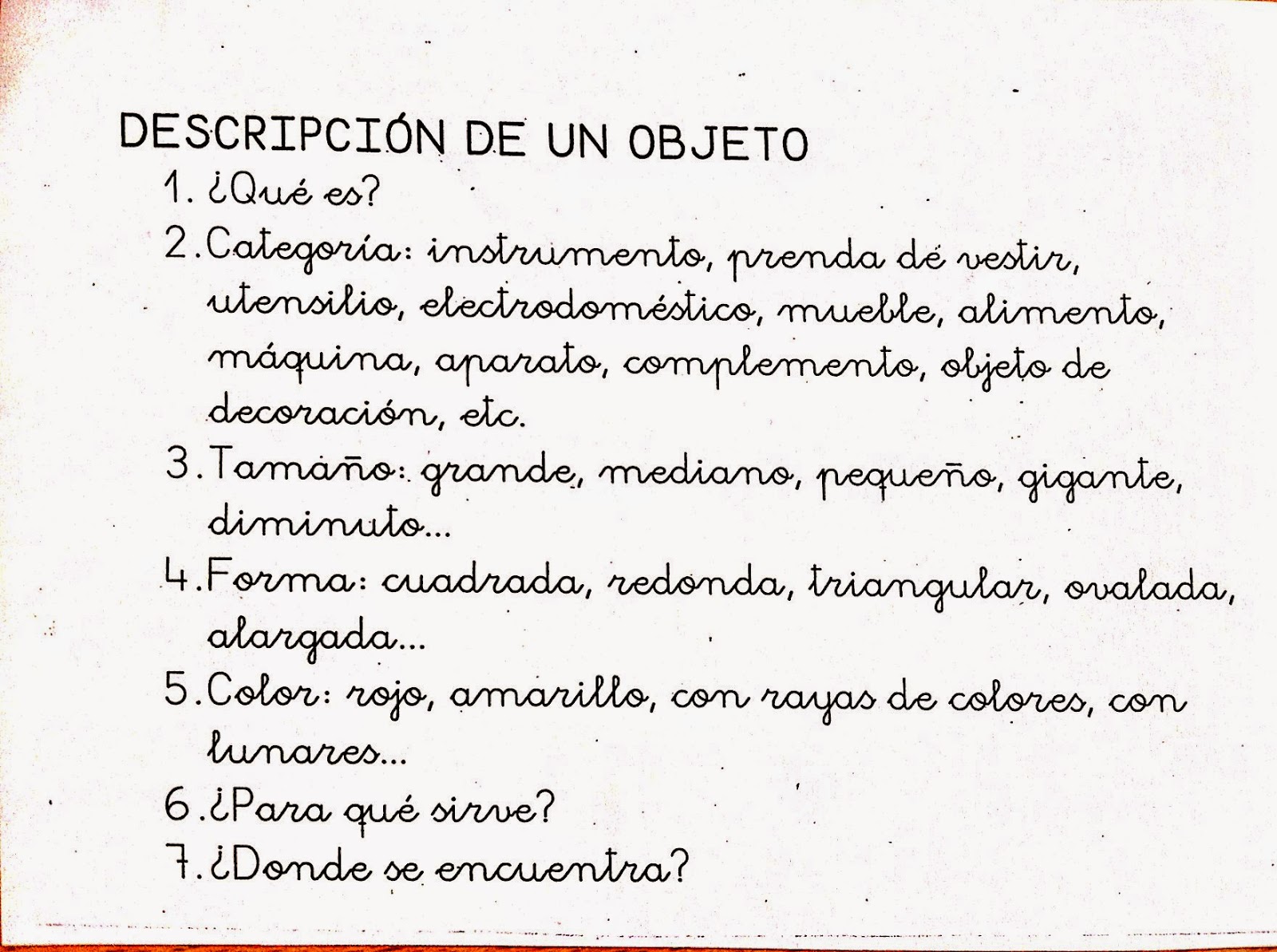 Mi clase de Primaria: Descripción de objetos