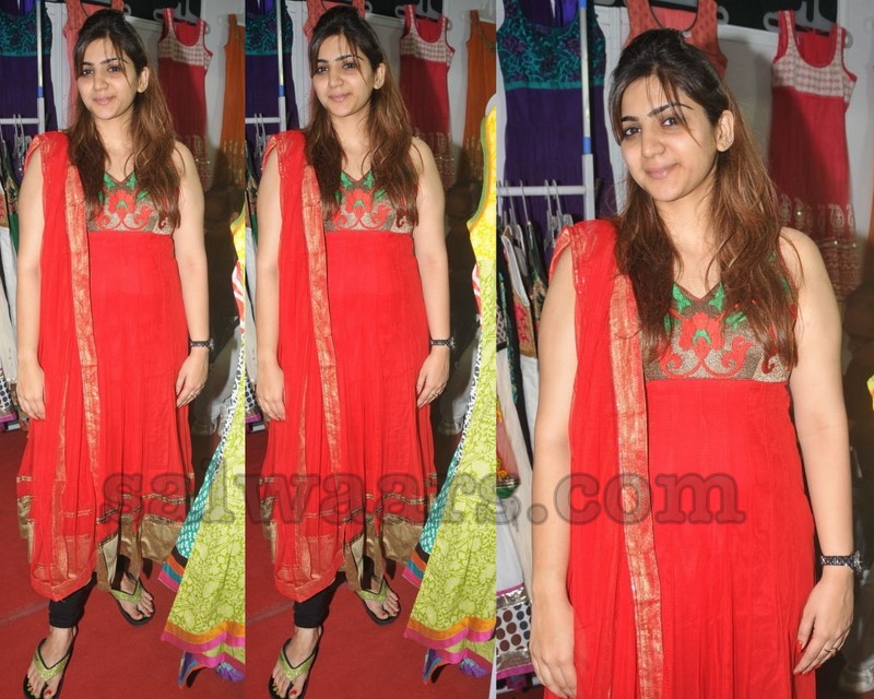 Red Sleeve Less Designer Salwar - Indian Dresses