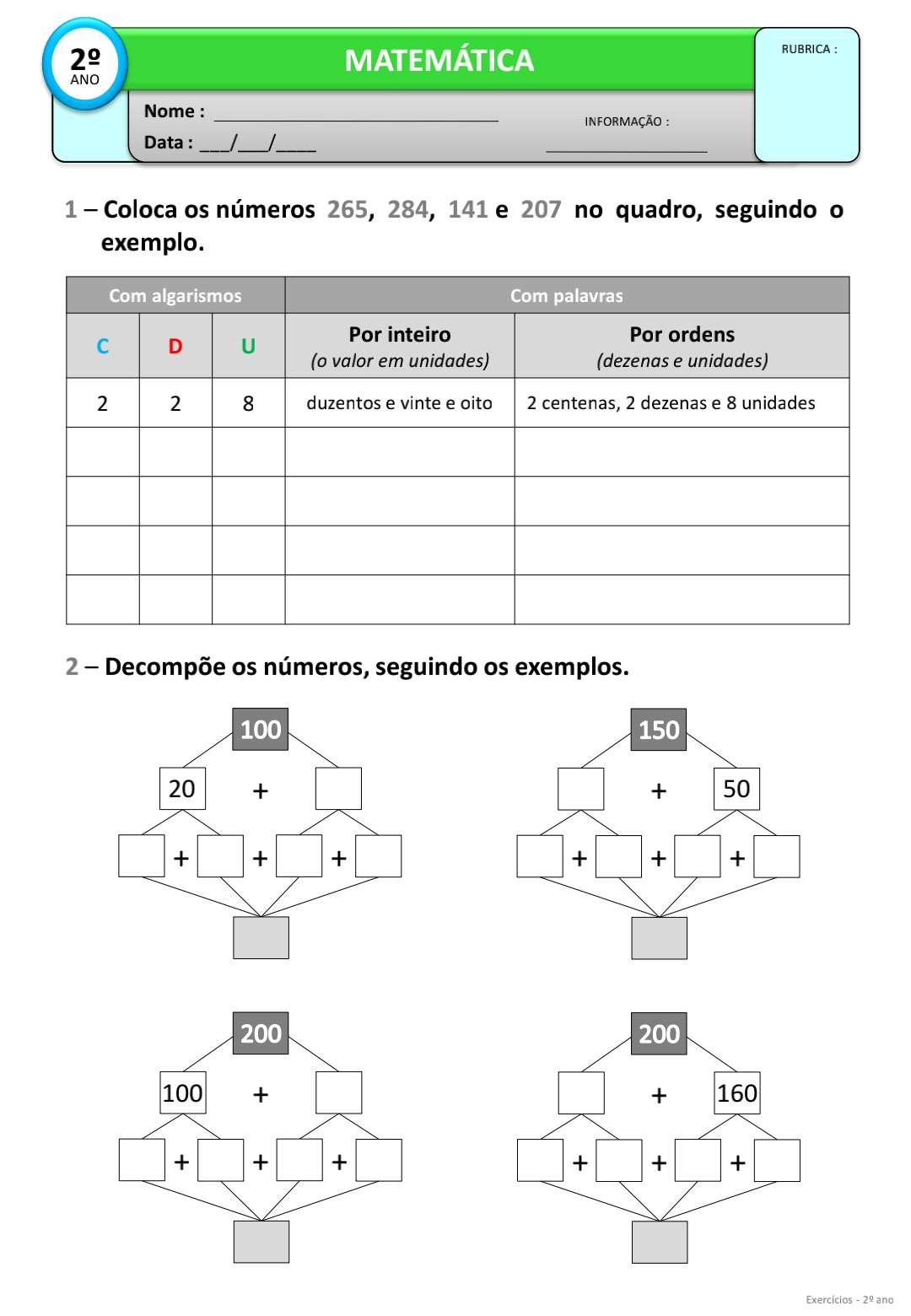 Matemática: 2° ano Fichas matemáticas com atividades variadas para o 2° ano do ensino ...