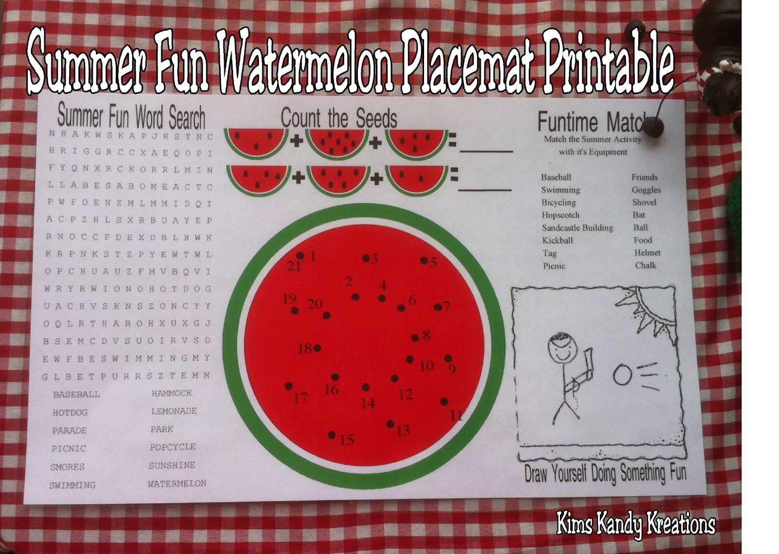 Summer Fun Watermelon Placemat Printable