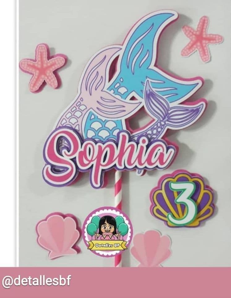 Topper 3D Cola de Sirena Sophia - Mis Toppers Tus Toppers