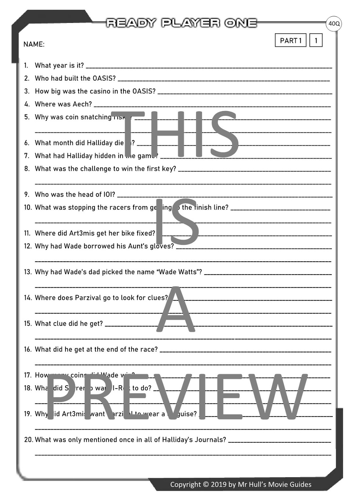 Ready Player One Movie Guide + Activities - Answer Keys Included ...