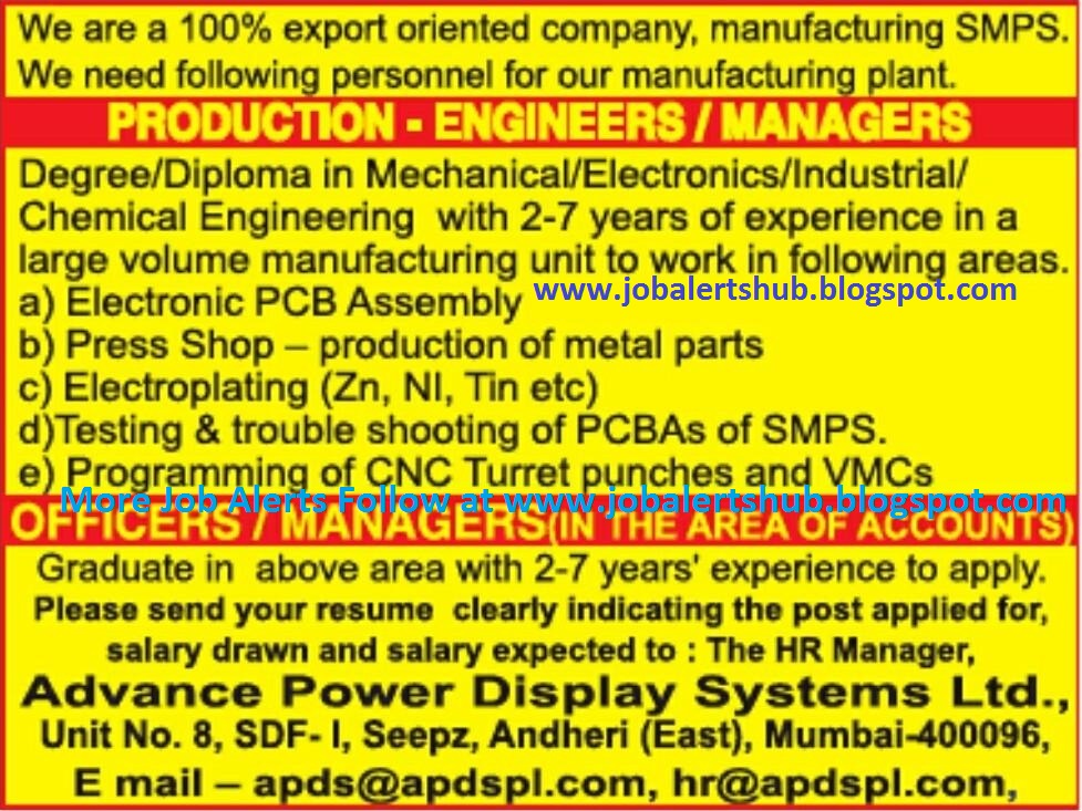 ADVANCED POWER DISPLAY SYSTEMS LTD - Hiring Production Engineers ...