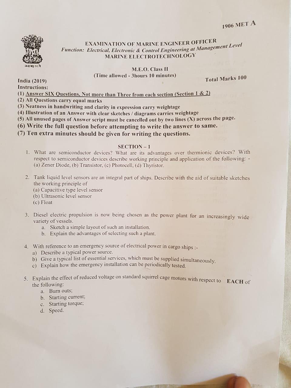 Electrical ⚡💡- MEO Class 2 Papers