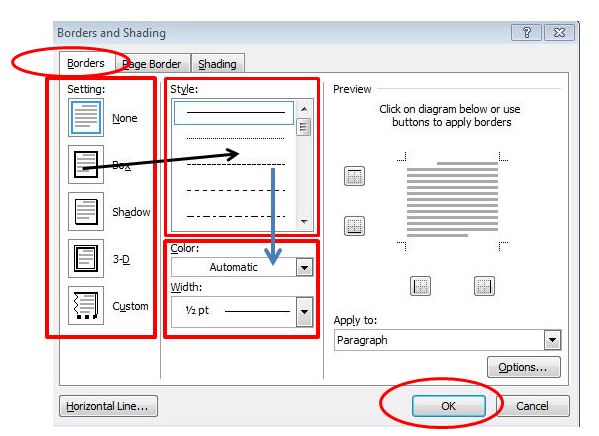 How to use borders and shading in word