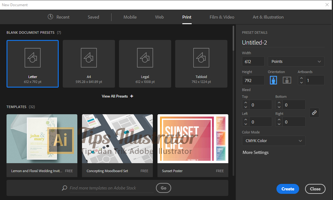 Membuat dokumen baru pada Adobe Illustrator - Tips Illustrator