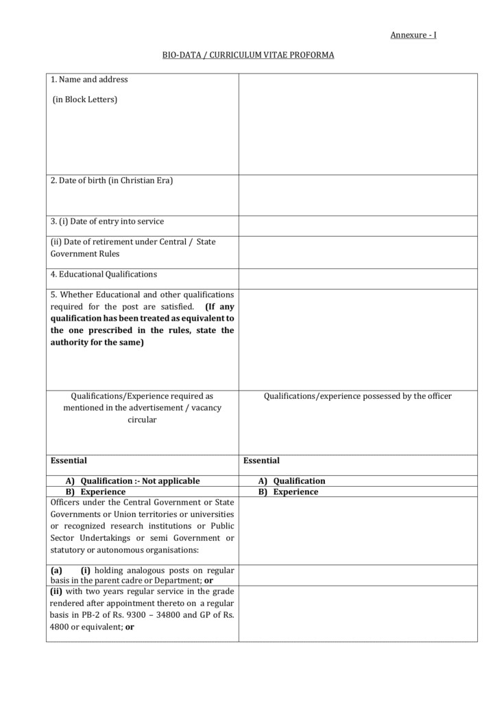 Curriculum Vitae Proforma - Birthday Letter