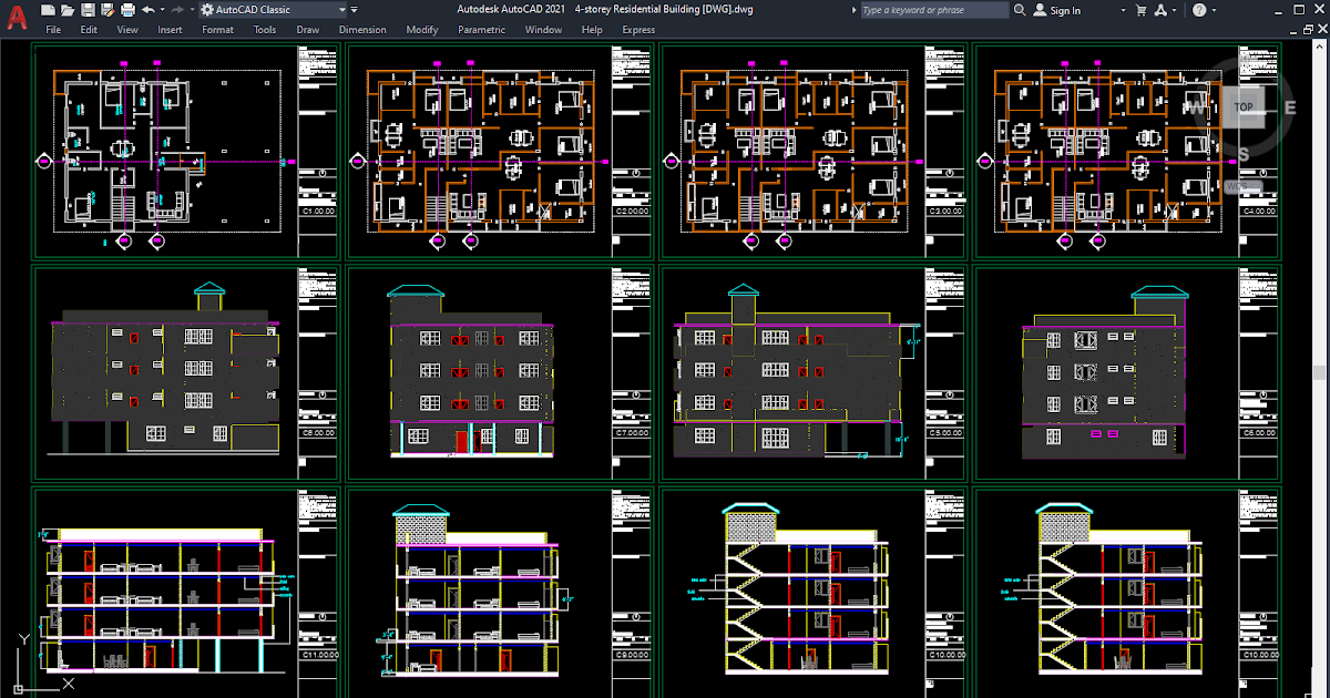 4 Storey Residential Building Floor Plan