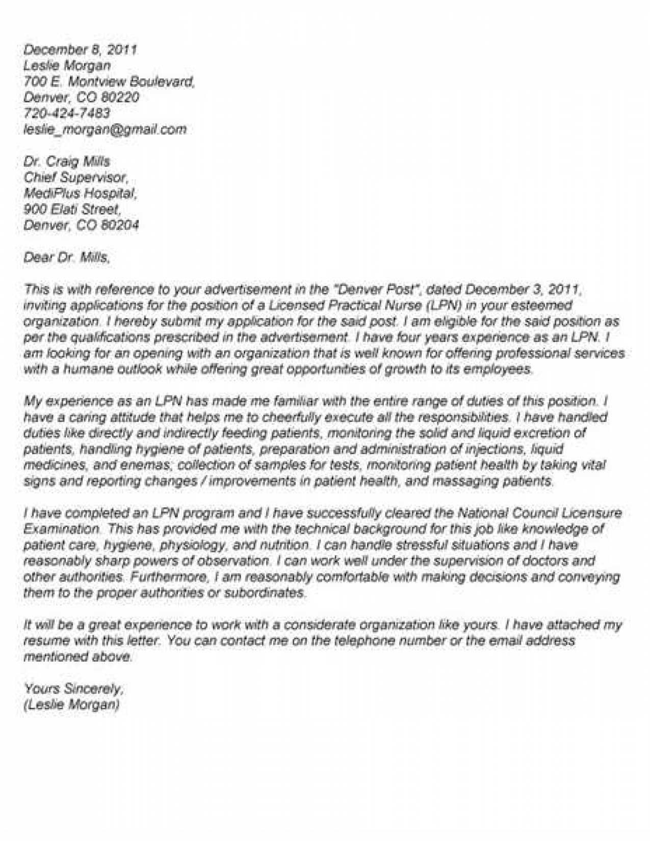 Lvn Cover Letter ~ Resume Letter