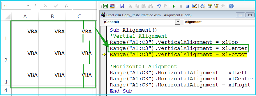 My Excel Journey Text Alignment In Excel Vba