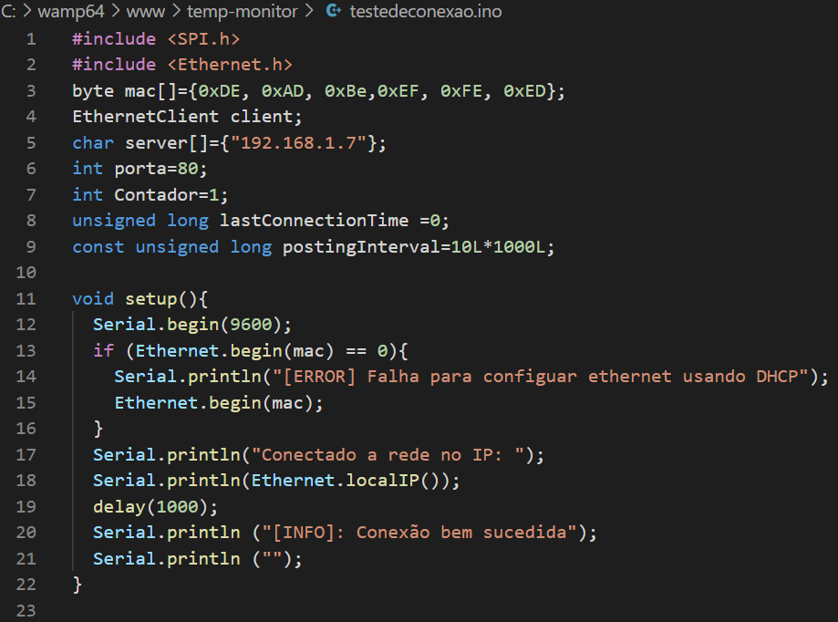 Figura 8: código que testa a conexão do Arduino com o servidor ...