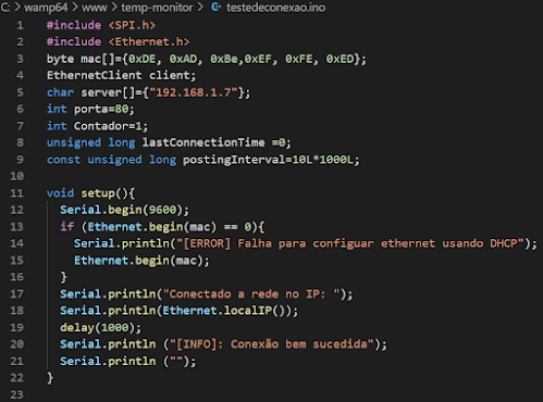 Figura 8: código que testa a conexão do Arduino com o servidor ...