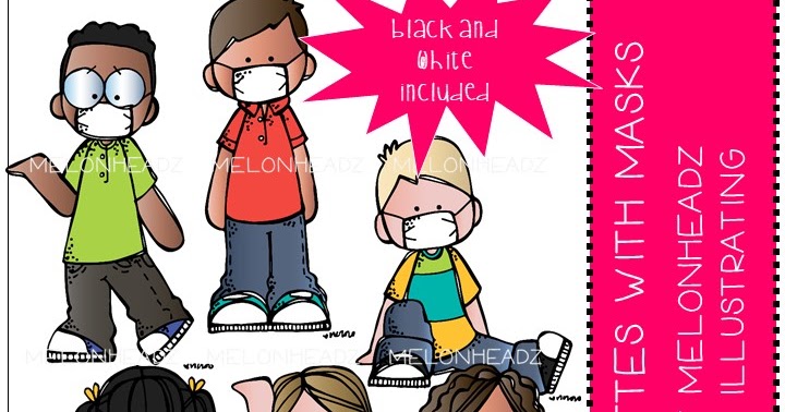 Kidlettes with masks clip art - Mini
