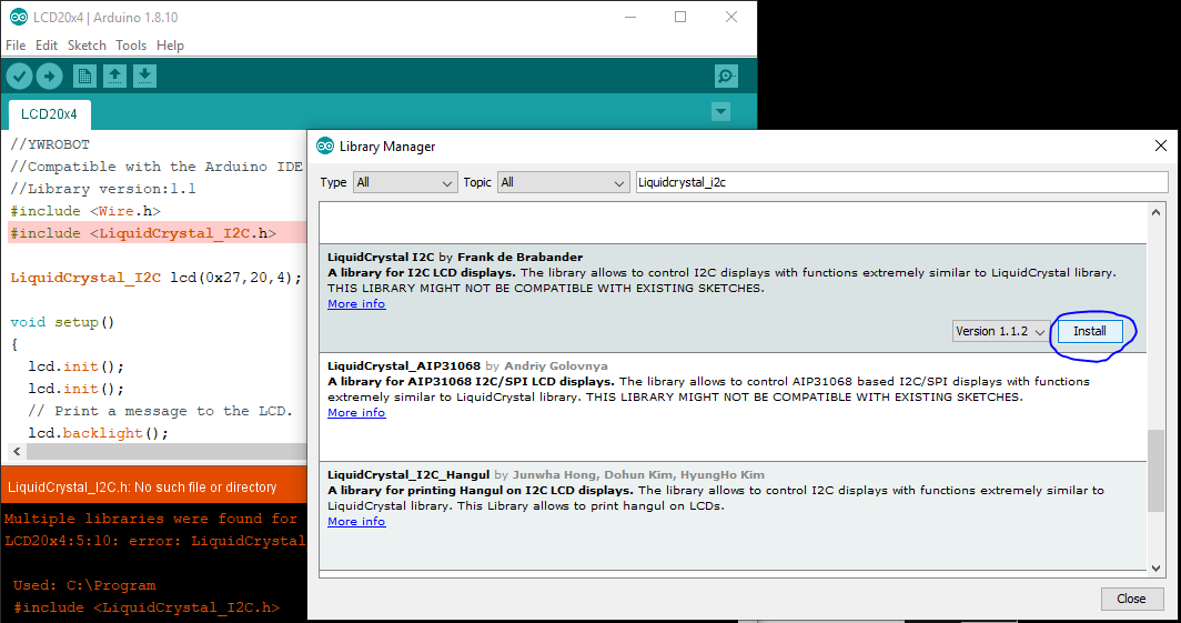 LiquidCrystal_I2C.h: No such file or directory | Arduino