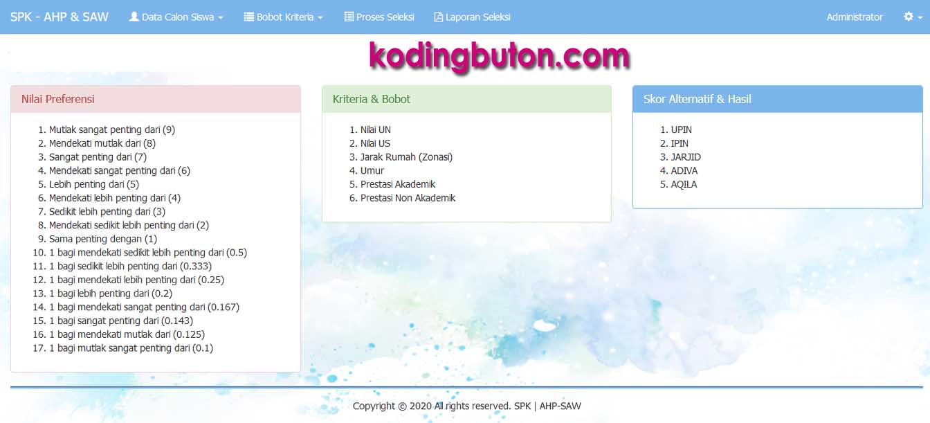 Source Code SPK Metode AHP dan SAW, Scrip PHP dan MySQL Source Code SPK Metode AHP dan SAW, Scrip PHP dan MySQL