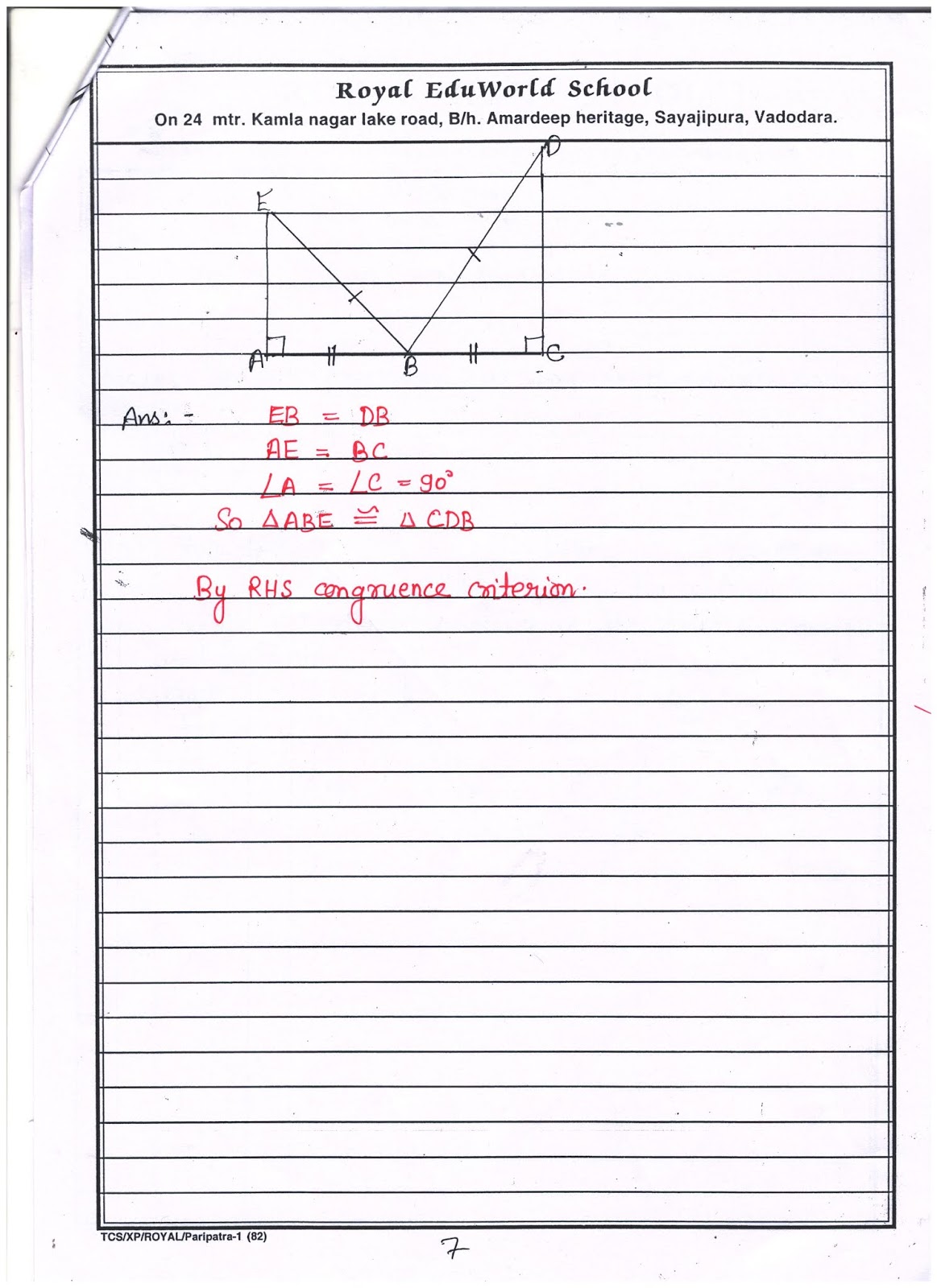 7th Std. Unit Test Paper -Maths