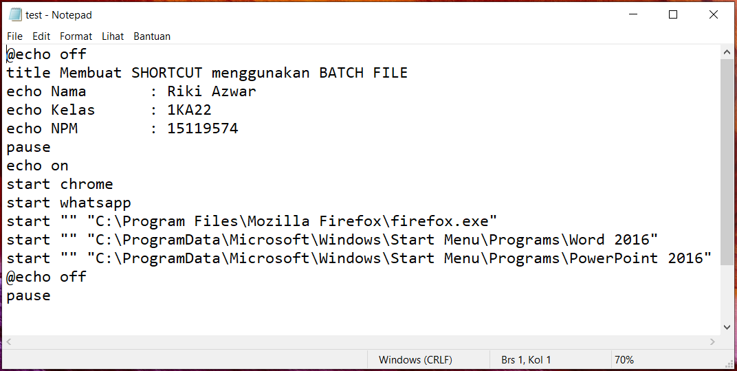 Cara membuat batch file berupa shortcut dari aplikasi di komputer ...