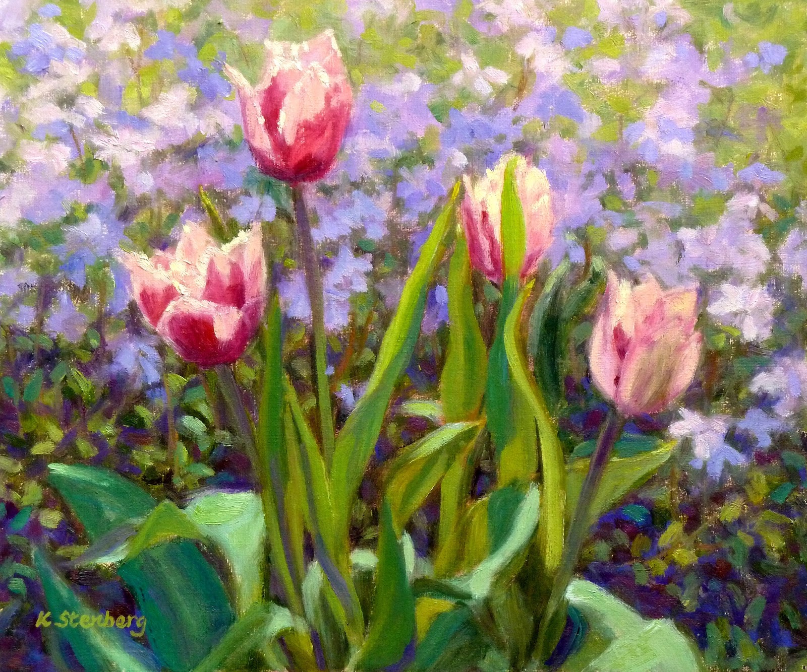 Kim Stenberg's Painting Journal: "Pink Tulips in Spring Garden" (oil on ...