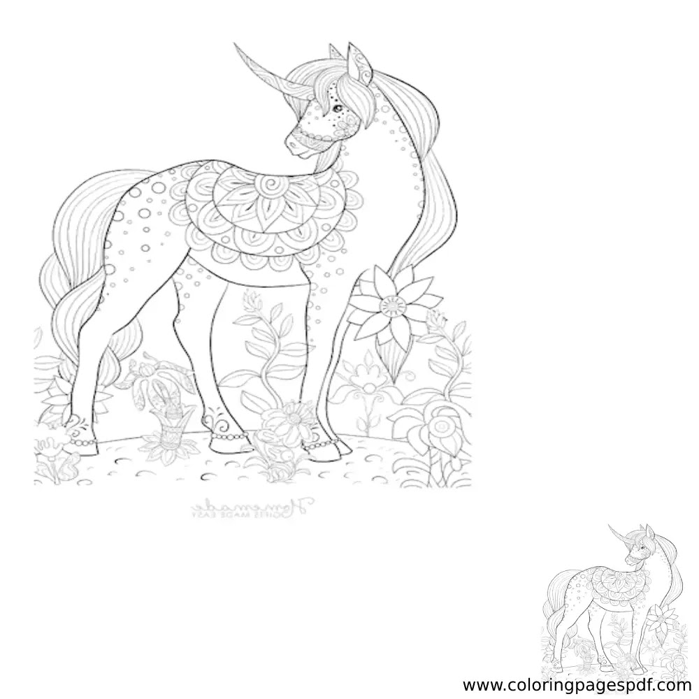 Coloring Page Of A Unicorn Looking Behind Mandala
