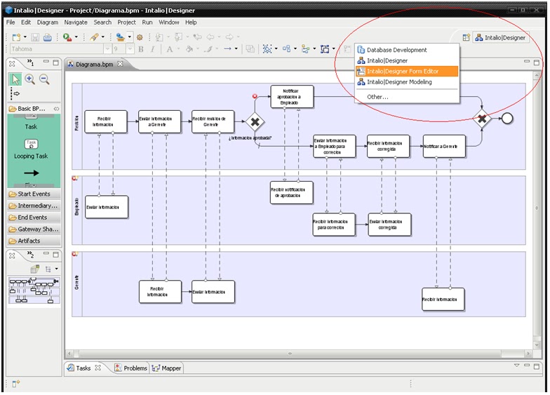 Sistemas de Información: Desarrollo de un diagrama BPMN en Intalio Designer