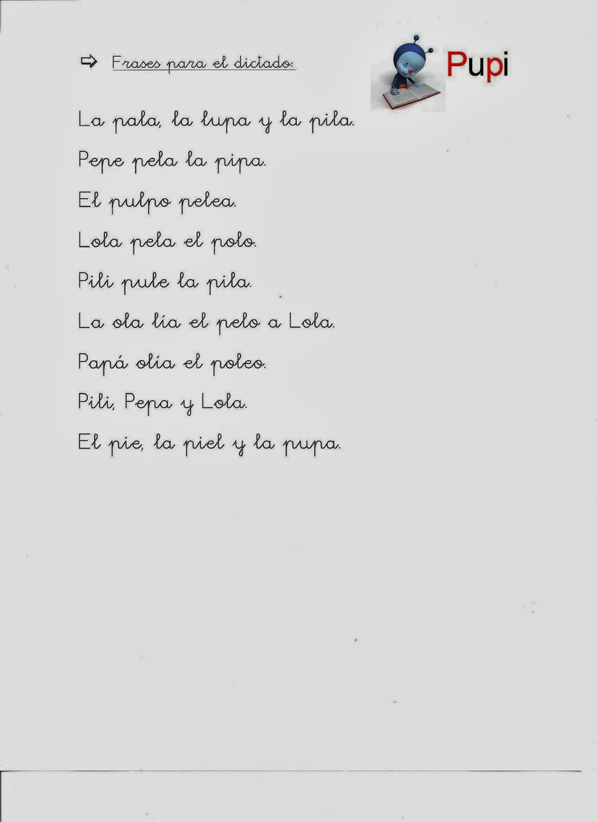 LOS PITUFOS DE PRIMARIA: APRENDEMOS CON PUPI letra P