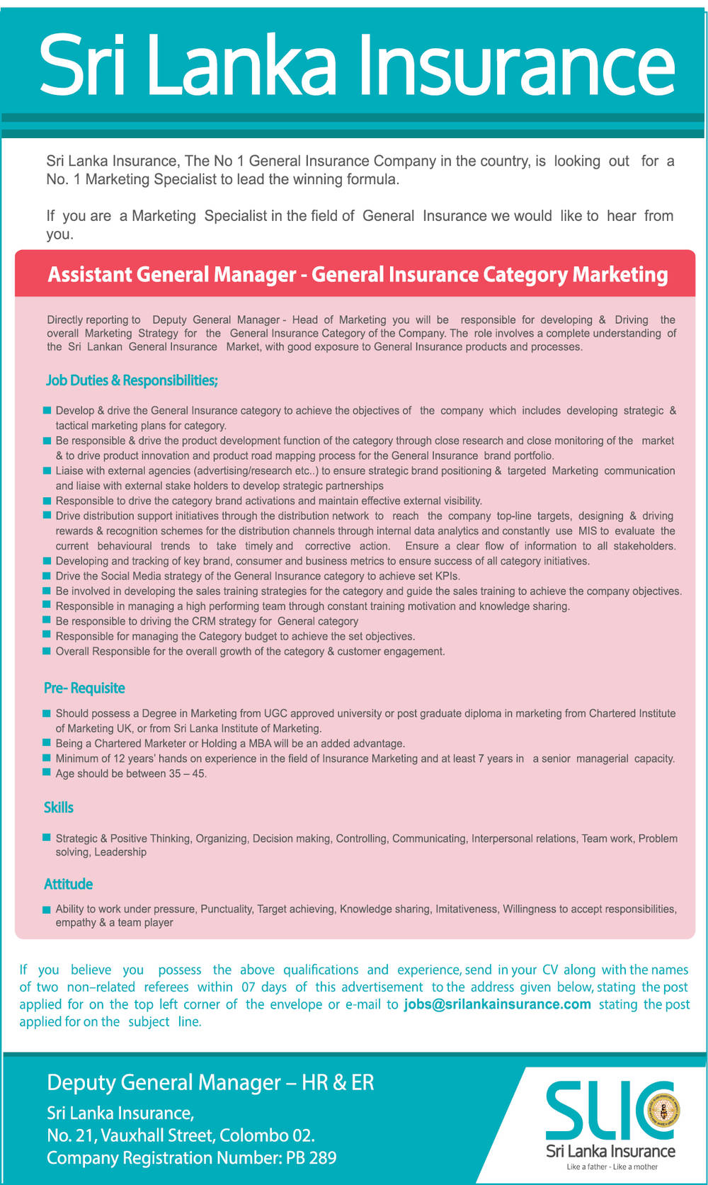 Vacancies: Sri Lanka Insurance - Irumbuthirai News