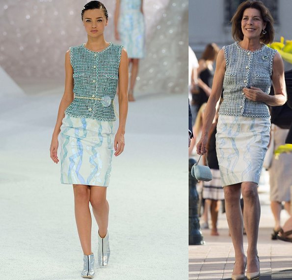 Princess Caroline of Monaco in Chanel top and skirt