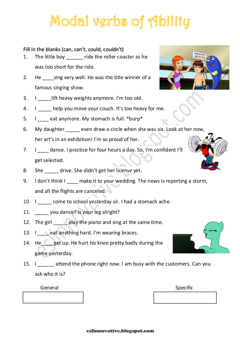 Modal verbs of Ability - Can & Could ~ ESL Innovative