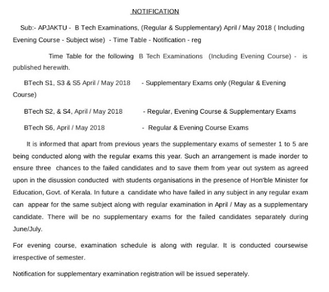 Detailed KTU Exam 2018 Timetable - B.Tech S1 S2 S3 S4 S5 S6 Regular and ...